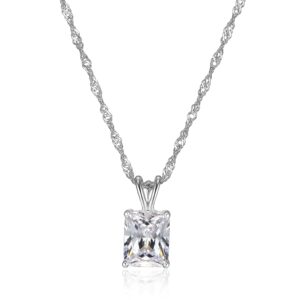 morgan & paige cz diamond emerald cut necklace - 925 platinum plated sterling silver necklace with 3/8" emerald cut cubic zirconia pendant - 18"