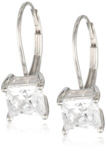 amazon essentials platinum plated sterling silver princess cut cubic zirconia leverback earrings (5.5mm), (previously amazon collection)