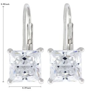 Amazon Essentials Platinum Plated Sterling Silver Princess Cut Cubic Zirconia Leverback Earrings (5.5mm), (previously Amazon Collection)