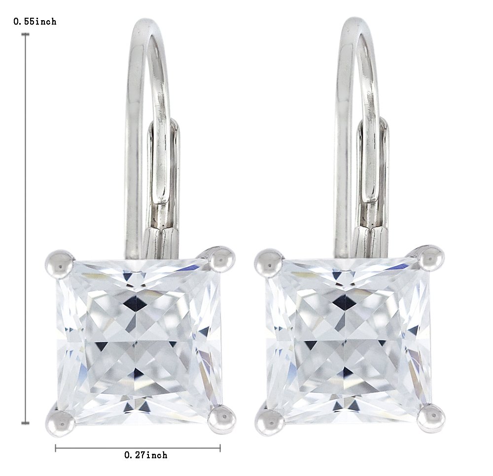 Amazon Essentials Platinum Plated Sterling Silver Princess Cut Cubic Zirconia Leverback Earrings (5.5mm), (previously Amazon Collection)