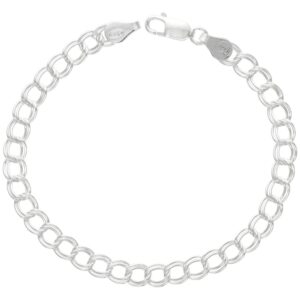 sterling silver double link charm bracelet 5.3 mm light weight nickel free italy, 3/16 wide 7 inch