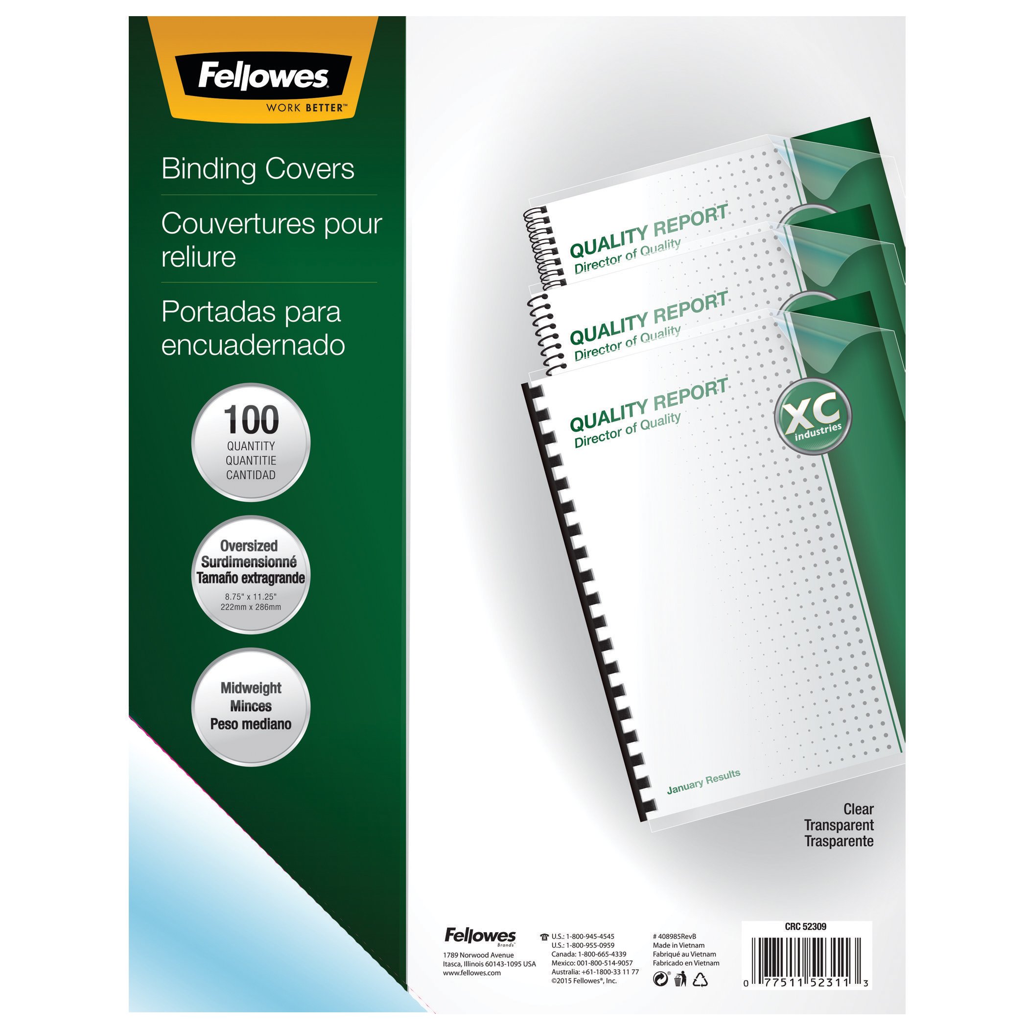 Fellowes Transparent PVC Binding Covers, Oversize, 100 Pack (52311)