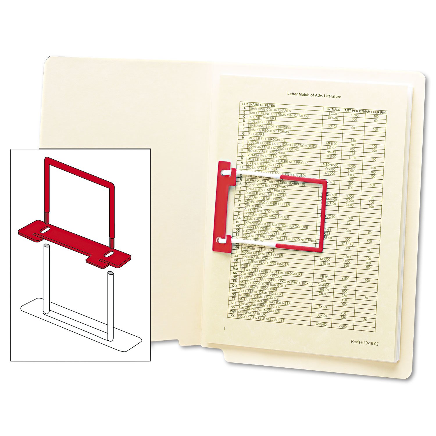 Smead U-Clip Bonded Fastener, 2" Capacity, Red, 100 per Box (68260)