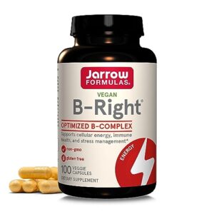 jarrow formulas b-right optimized b-complex, dietary supplement for cellular energy, immune health and stress management support, 100 veggie capsules, 100 day supply