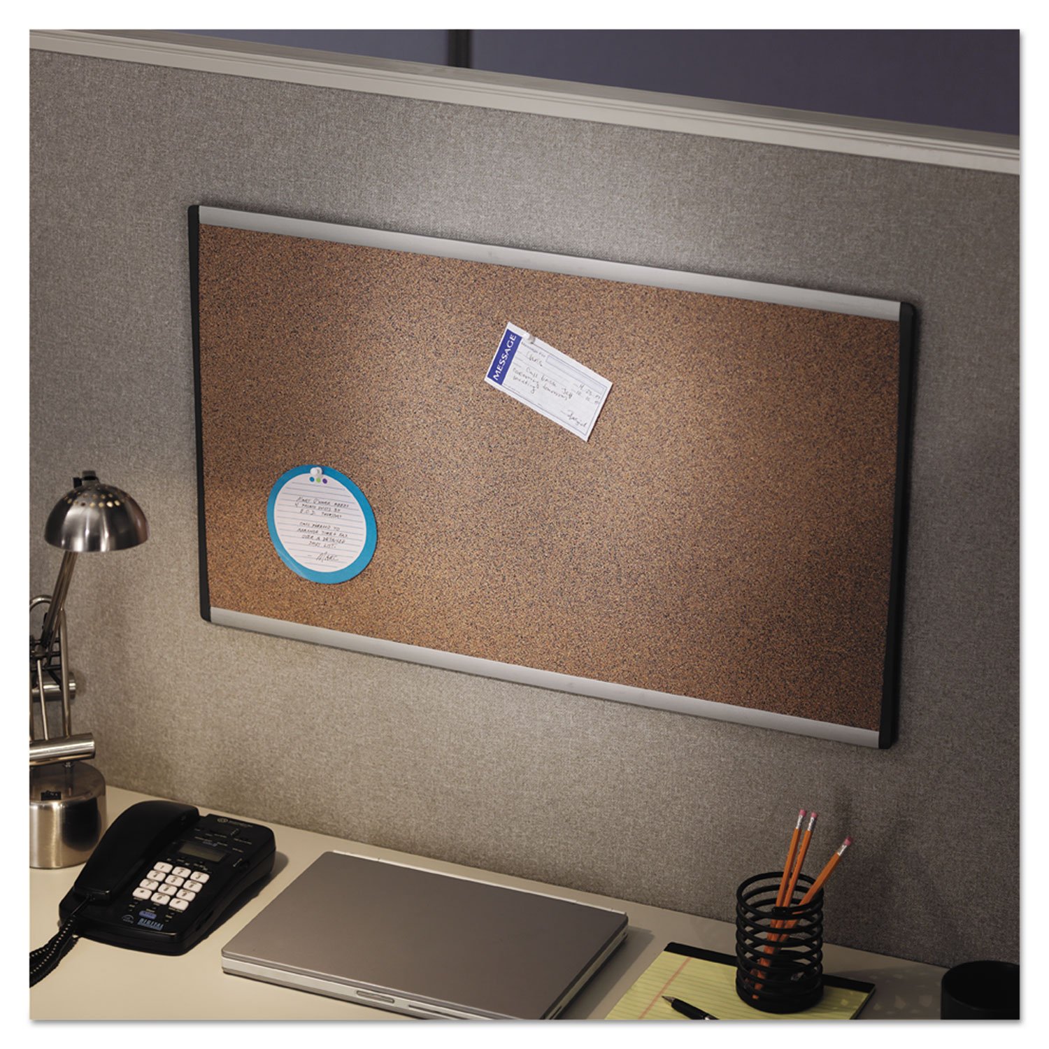 Quartet Bulletin Board, 30" x 18", Corkboard, Cubicle, Arc, Aluminum Frame (ARCB3018),Tan