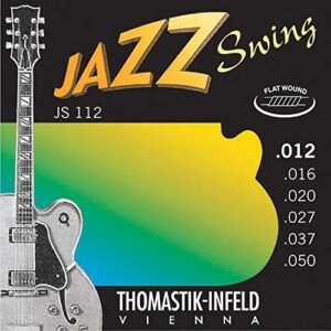 thomastik jazz swing series guitar 6 string pure nickel flat wounds e, b, g, d, a, e set (js112)