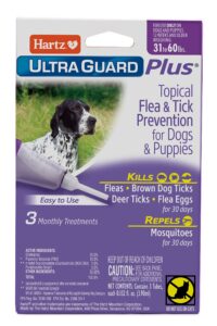 hartz ultraguard plus topical flea & tick prevention for dogs and puppies - 31-60 lbs, 3 monthly treatments