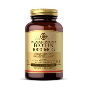 solgar biotin 1000 mcg, 250 vegetable capsules - supports healthy skin, nails & hair - energy metabolism - enhanced potency - non-gmo, vegan, gluten free, dairy free, kosher, halal - 250 servings