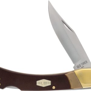 Old Timer 6OT Golden Bear Traditional Lockback Pocket Knife with 3.9in High Carbon Stainless Steel Clip Point Blade, Sawcut Handle, and Lanyard Hole for Hunting, Whittling, Camping, EDC, and Outdoors