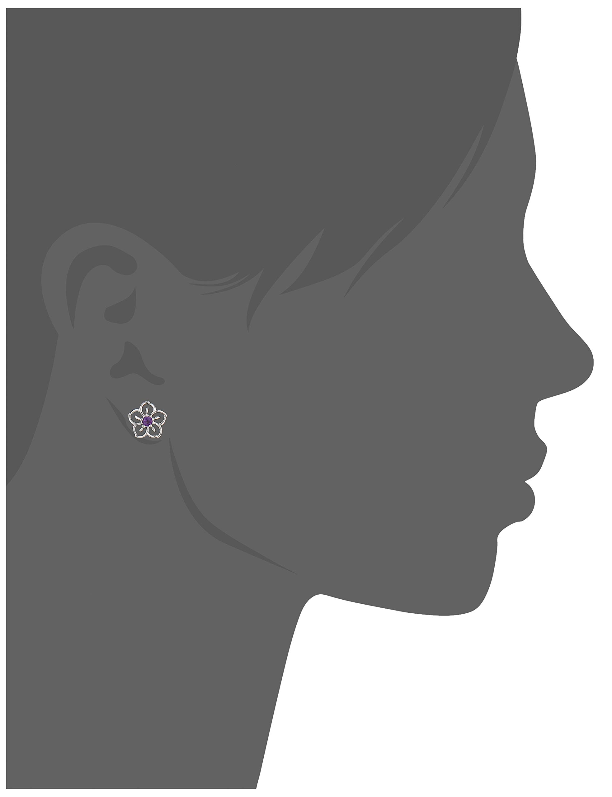 Amazon Essentials Rhodium-plated-silver, Sterling Silver Genuine African Amethyst Flower Stud Earrings (previously Amazon Collection)