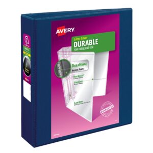 avery durable view 3 ring binder, 2 inch slant rings, 1 dark blue binder (17034)