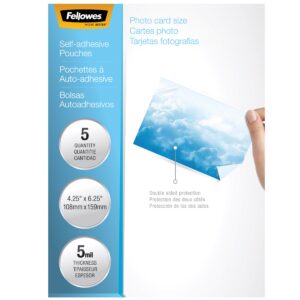 fellowes, self-adhesive laminating pouches, 5 mil, photo size, 5 per pack (5220401)