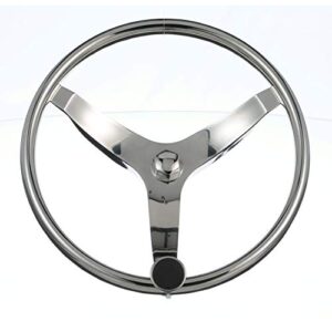 seachoice 3 spoke sports steering wheel w/turning knob, fits 3/4-in. tapered shaft, 13.5-in. diameter