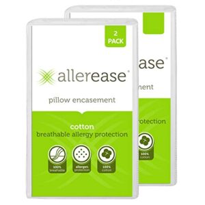 allerease 100% breathable cotton pillow protector for sleeping, king 36" x 20" (pack of 1) 2 count