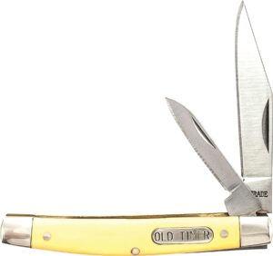 old timer 33oty middleman jack 5.7in traditional folding pocket knife with 2 high carbon stainless steel blades, yellow handle, and convenient size for edc, whittling, camping, hunting, and outdoors