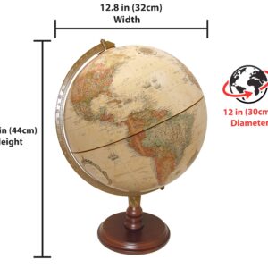 Replogle Lenox, 12"/30cm diameter Antique Style, Desktop Globe, Classic World Globe with up-to-date Cartography, Made in USA