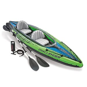 intex 68306ep challenger k2 inflatable kayak set: includes deluxe 86in kayak paddles and high-output pump – adjustable seat with backrest – removable skeg – 2-person – 400lb weight capacity