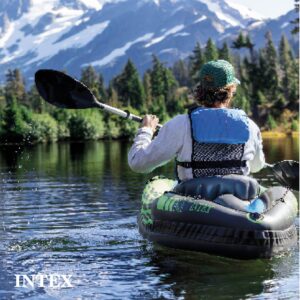 INTEX 68305EP Challenger K1 Inflatable Kayak Set: Includes Deluxe 86in Kayak Paddles and High-Output Pump – Adjustable Seat with Backrest – Removable Skeg – 1-Person – 220lb Weight Capacity