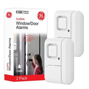 ge personal security window and door alarm, 2 pack, diy protection, burglar alert, wireless chime/alarm, easy installation, home security, ideal for home, garage, apartment and more,white, 45115