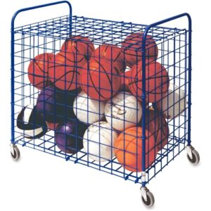 champion sports portable ball cart with lockable hinge cover - sports equipment storage locker with caster wheels - ball organizer holds 24 sports balls, mobile locking ball cage (full size)