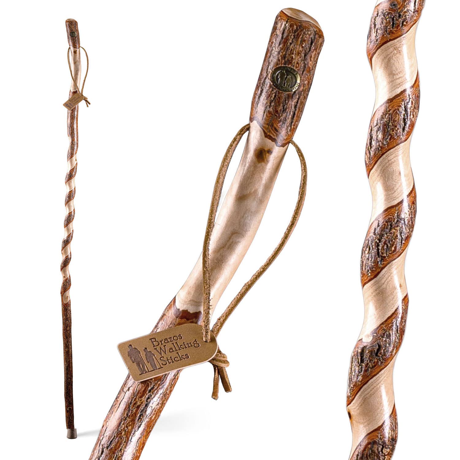 Hiking Walking Trekking Stick - Handcrafted Wooden Walking & Hiking Stick - Made in the USA by Brazos - Twisted Sassafras - 58 inches