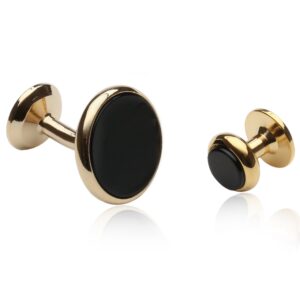 Cuff-Daddy Mens Black Onyx Gold Cufflinks and Studs Formal Set with Presentation Gift Box Party Special Occasions Wedding Anniversary Suit French Cuff Shirts