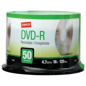 staples 623616 4.7gb 16x dvd-r spindle 50/pack (13164)