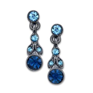 1928 jewelry jet black light sapphire & montana blue euro crystal drop earrings