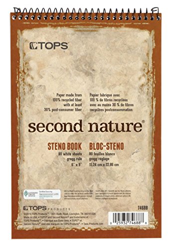 TOPS 74688 Second Nature Spiral Reporter/Steno Notebook, Gregg Rule, 6x9, WE, 80-Sheet, Carton of 72