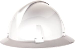 msa 475393 topgard full brim safety hard hat with fas-trac iii ratchet suspension | non-slotted polycarbonate shell, for general purpose and elevated temperatures - standard size in white