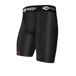 shock doctor compression shorts with cup pocket. athletic supporter underwear with pocket (cup not included) youth & adult black