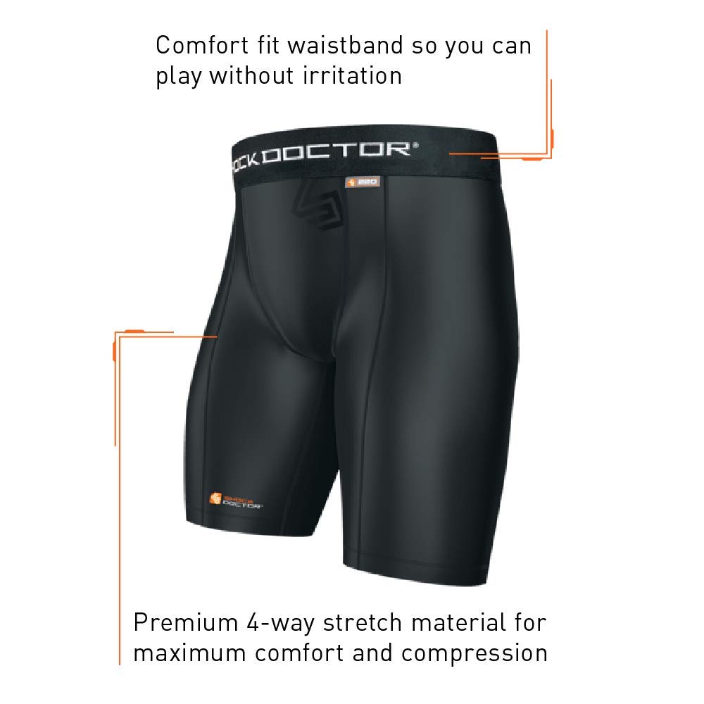 Shock Doctor Compression Shorts with Cup Pocket. Athletic Supporter Underwear with Pocket (Cup NOT included) Youth & Adult Black