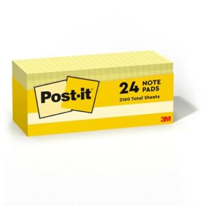 post-it notes, 3 in. x 3 in., canary yellow, 24 pads/pack