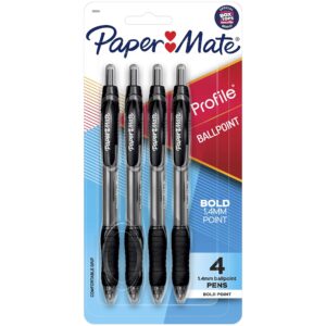 paper mate profile retractable ballpoint pen, bold point, translucent barrel, black ink, 4 count