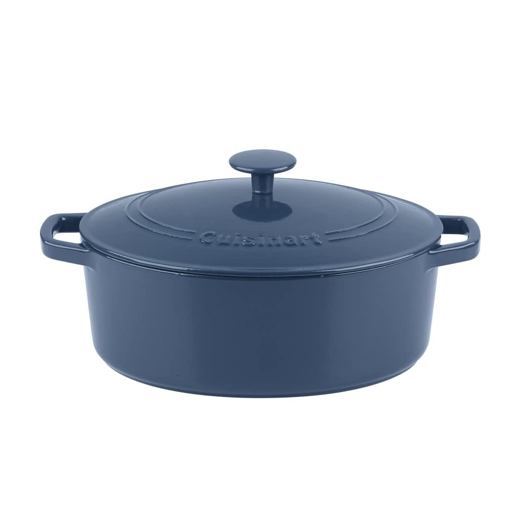 Cuisinart Cast Iron Casserole, 5.5 Qt Oval Covered, Enameled Provencial Blue