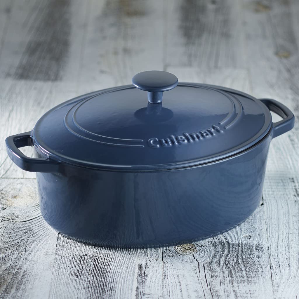 Cuisinart Cast Iron Casserole, 5.5 Qt Oval Covered, Enameled Provencial Blue