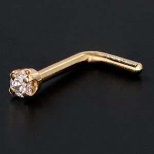 Body Candy Solid 14k Yellow Gold 2mm Clear Cubic Zirconia L Shaped Nose Stud Ring 18 Gauge 1/4"