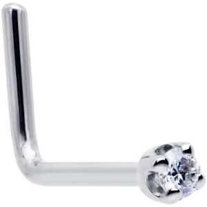 body candy solid 14k white gold 1.5mm (0.015 cttw) genuine diamond l shaped nose stud ring 20 gauge 1/4"