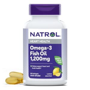 natrol, omega-3 fish oil softgels, heart health dietary supplement, 1200 mg, 60 count