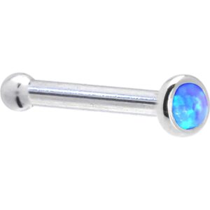 solid 14k white gold 2mm blue synthetic opal nose stud bone 18 gauge 1/4"