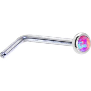 body candy solid 14k white gold 2mm fuchsia synthetic opal l shaped nose stud ring 20 gauge 1/4"