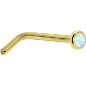 body candy solid 14k yellow gold 2mm white synthetic opal l shaped nose stud ring 18 gauge 1/4"