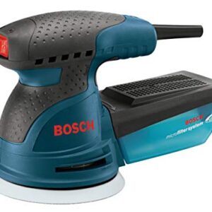 BOSCH ROS20VSK Palm Sander 2.5 Amp 5 in. Corded Variable Speed Random Orbital Sander/Polisher Kit with Dust Collector and Hard Carrying Case, Blue