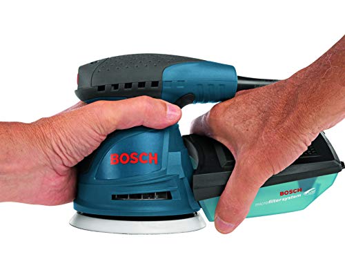 BOSCH ROS20VSK Palm Sander 2.5 Amp 5 in. Corded Variable Speed Random Orbital Sander/Polisher Kit with Dust Collector and Hard Carrying Case, Blue