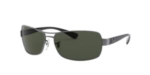 ray-ban rb3379 rectangular sunglasses, gunmetal/polarized dark green, 64 mm