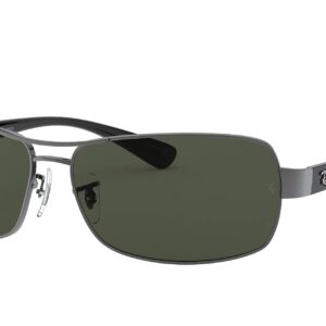 Ray-Ban RB3379 Rectangular Sunglasses, Gunmetal/Polarized Dark Green, 64 mm