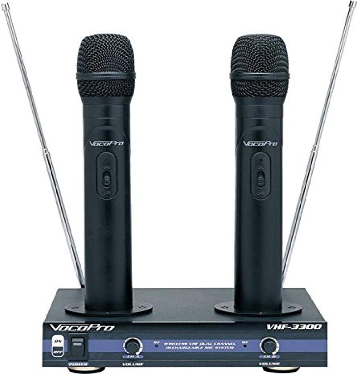 VocoPro VHF-3300 Dual Channel VHF Rechargeable Wireless Microphone System