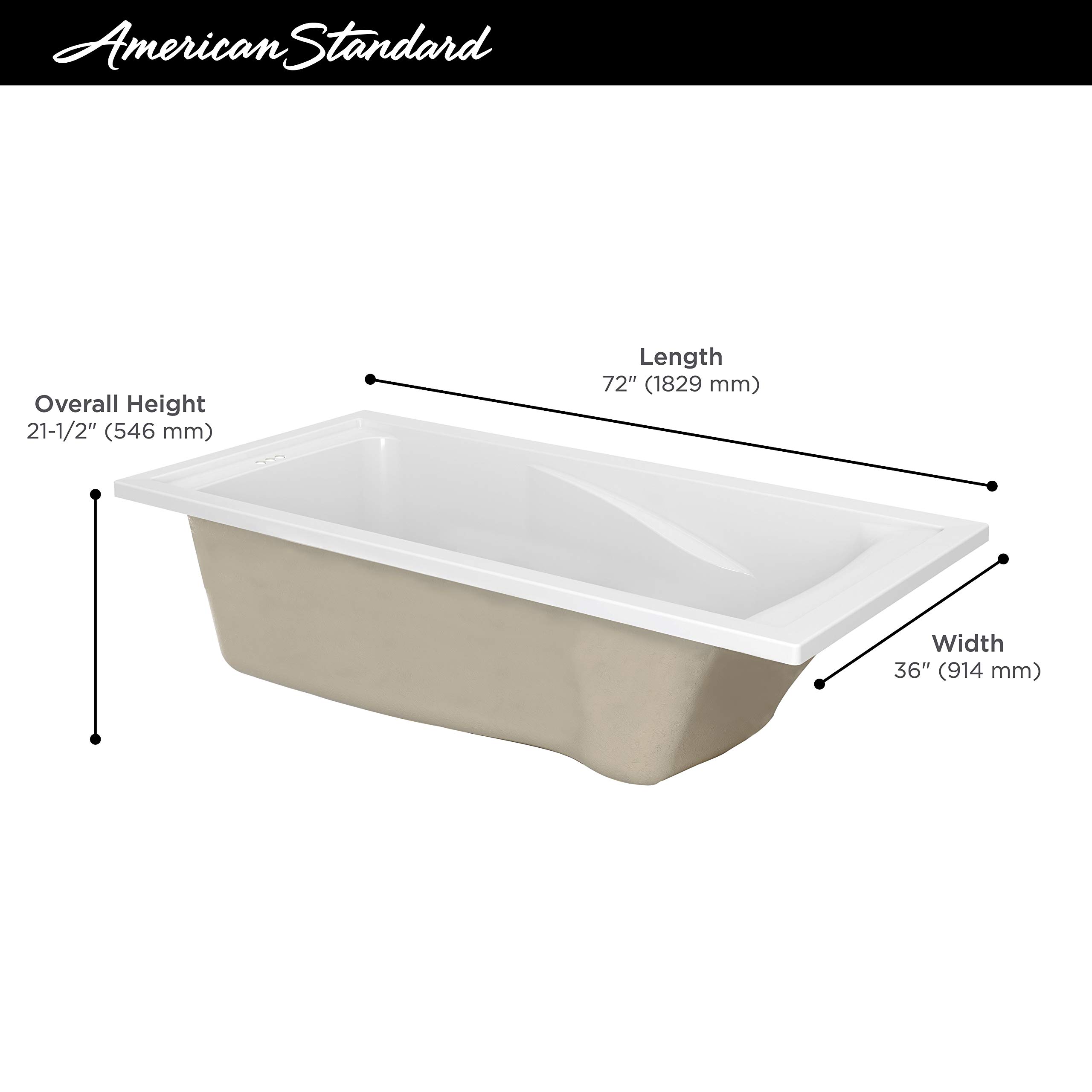 American Standard 7236V002.020 Evolution 6 Ft. X 36 In. Deep Soaking Tub with Reversible Drain, White