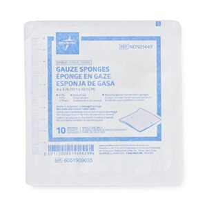 medline avant gauze sponge, sterile, 4-ply gauze, 4" x 4", 10 count (pack of 128)