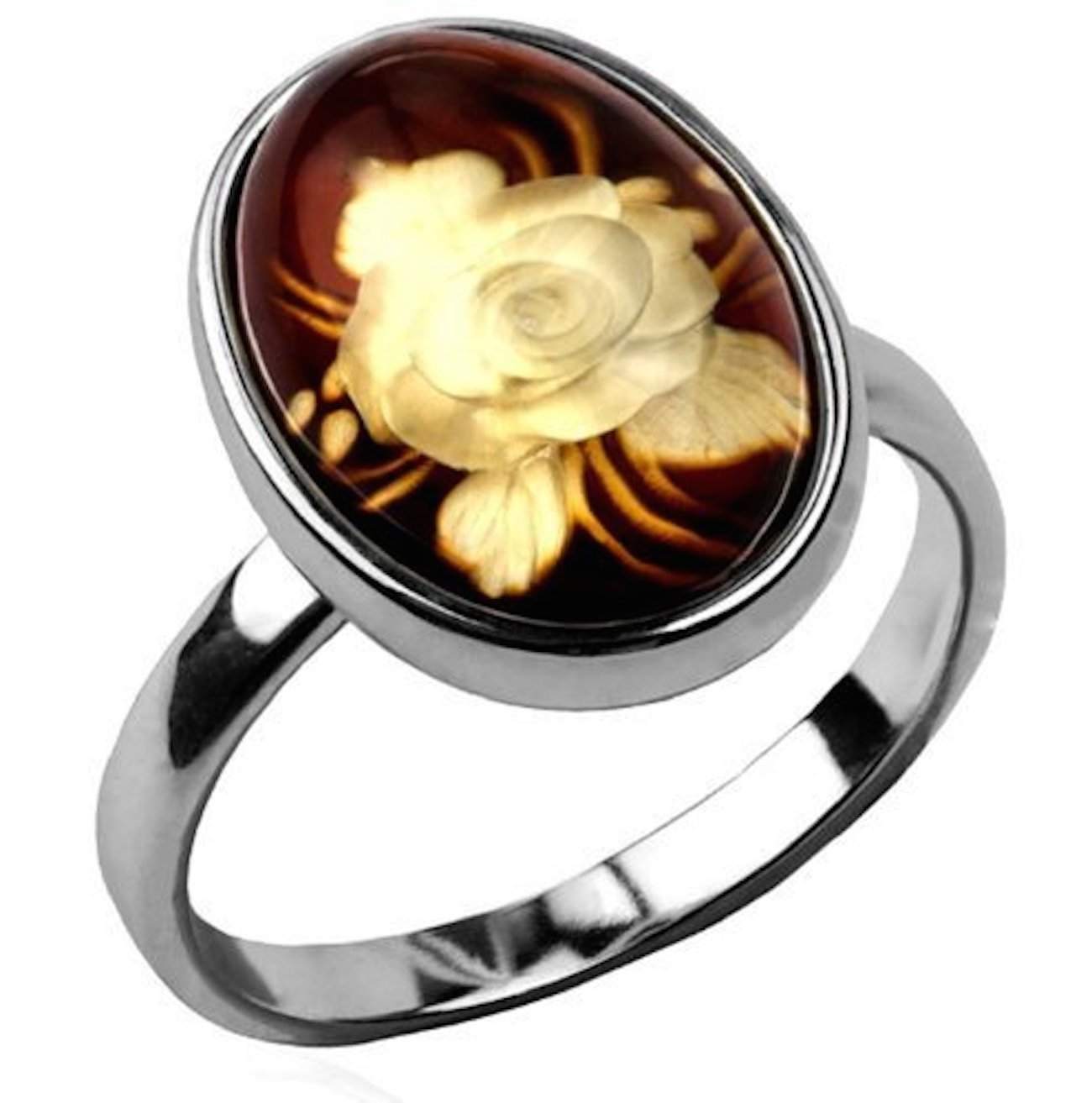 Ian and Valeri Co. Amber Sterling Silver Cameo Ring